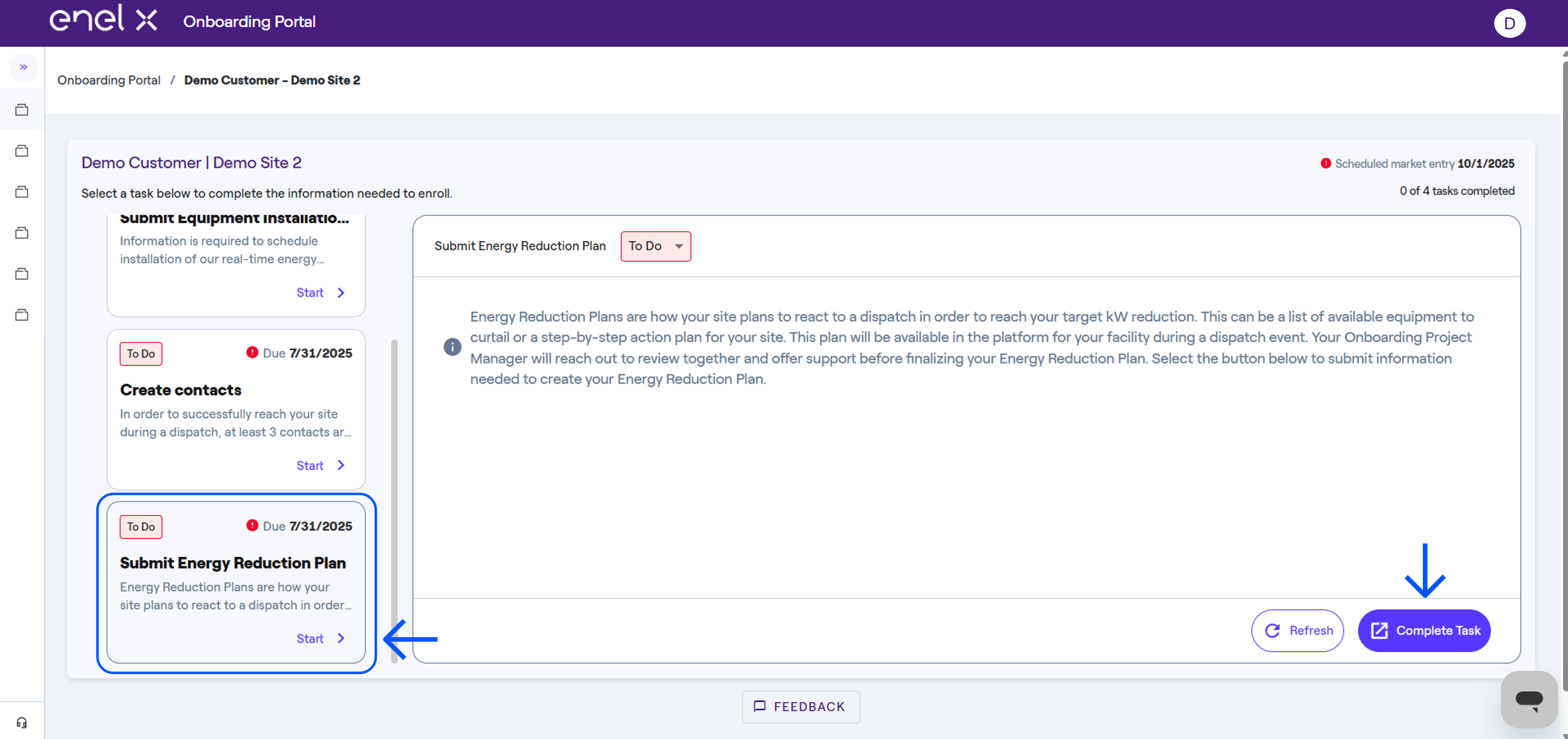 Onboarding Portal: Submit Energy Reduction Plan – Enel North America